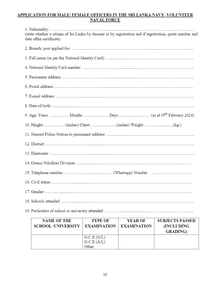 Direct Entry Officer – Sri Lanka Navy Job Vacancies 2024 - Tasty Learning