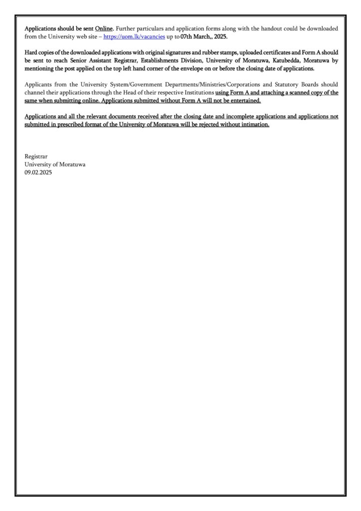 Lecturer –University of Moratuwa Sri Lanka Job Vacancies 2025 - Tasty Learning