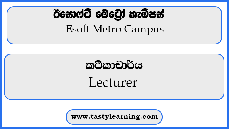 Lecturer – Esoft Metro Campus Vacancies 2025 - Tasty Learning