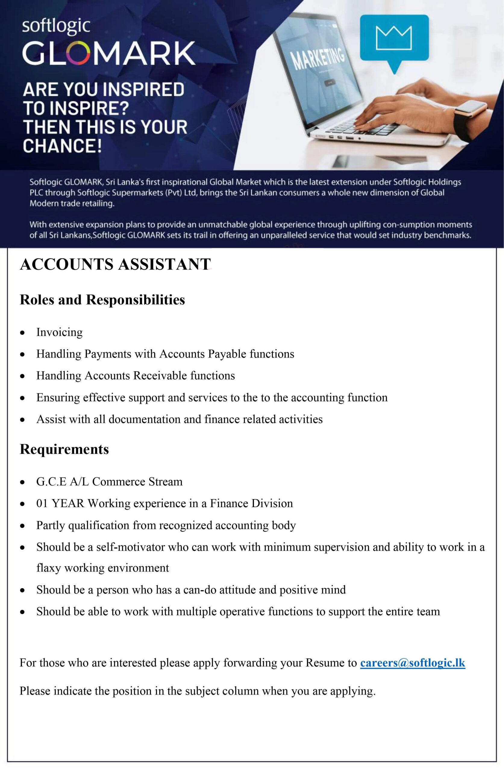 Accounts Assistant – Softlogic Holdings PLC Job Vacancies 2025 - Tasty ...