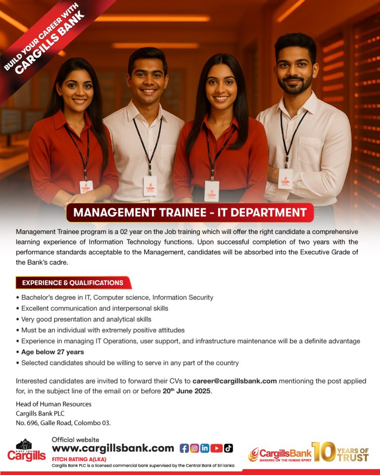 Management Trainee – Cargills Bank PLC Job Vacancies 2025 - Tasty Learning